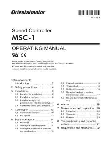 Oriental Motor MSC-1 AC Speed Controller Operating Manual | Manualzz