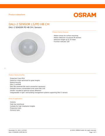 Osram DALI-2 SENSOR LS/PD HB CM Data Sheet | Manualzz