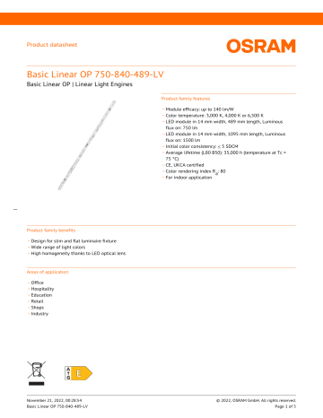 Osram Basic Linear OP 750-840-489-LV Data Sheet | Manualzz