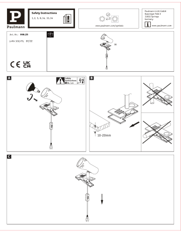 Paulmann 99825 Clip Luminaire Installation manual | Manualzz