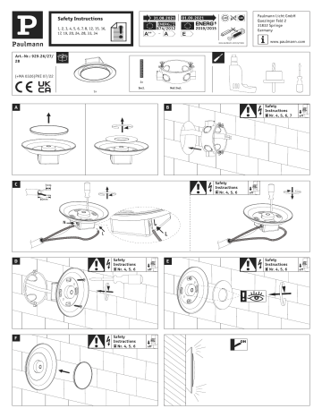 Paulmann 92926 Recessed Wall Luminare Installation manual | Manualzz