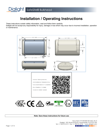 Dialight SafeSite LED Bulkhead Installation Manual | Manualzz