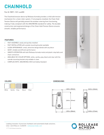 Rollease Acmeda Chainhold Quick Reference Guide | Manualzz