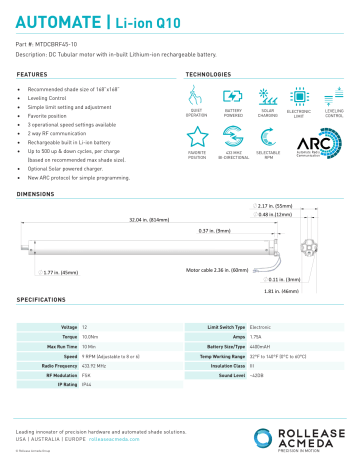 Rollease Acmeda Automate Li-ion Q10.0 Quick Reference Guide | Manualzz
