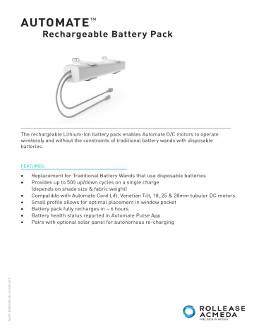 Rollease Acmeda Rechargeable Battery Pack Instructions | Manualzz
