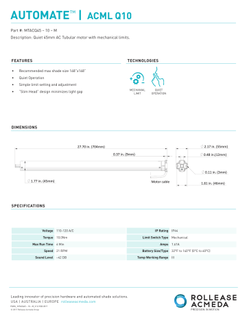 Rollease Acmeda Automate ACML Q10 Quick Reference Guide | Manualzz