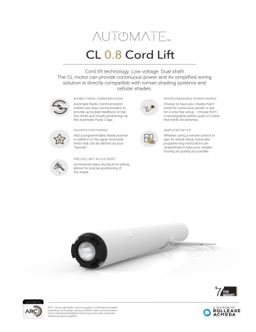 Rollease Acmeda Automate CL 0.8 Quick Reference Guide | Manualzz