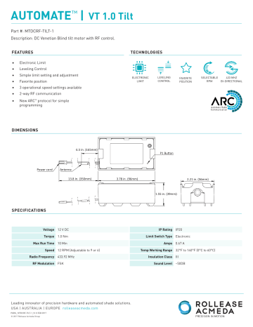 Rollease Acmeda Automate VT 1.0 Tilt Quick Reference Guide | Manualzz