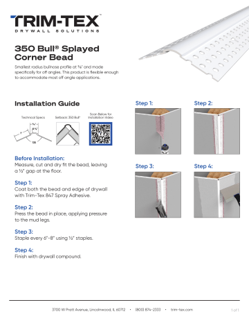 Trim-Tex 350 Bull Splayed Corner Bead Installation Guide | Manualzz