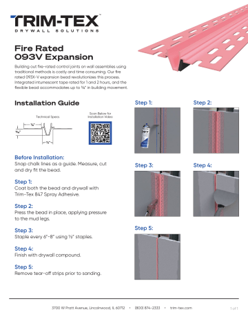 Trim-Tex Fire Rated 093V Expansion Installation Guide | Manualzz