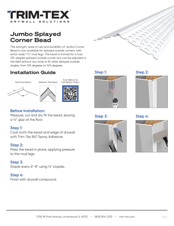 Trim-Tex Jumbo Splayed Corner Bead Installation Guide | Manualzz