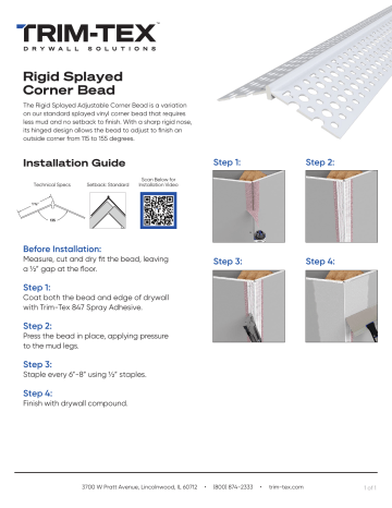Trim-Tex Rigid Splayed Corner Bead Installation Guide | Manualzz