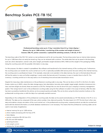 PCE PCE-TB 15C Industrial Scale Datasheet | Manualzz