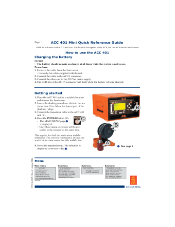 Kongsberg ACS400 Acoustic control system Quick Reference Guide | Manualzz