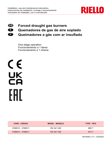 Riello RS 34/1 MZ TC FS1 1/230/50-60 230/50-60 Installer Manual | Manualzz