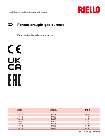 Riello RS 50 TC FS1 3/230-400/50 230/50-60 Installer Manual | Manualzz