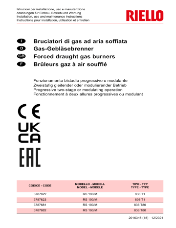 Riello RS 190/M TC FS1 3/400/50 230/50-60 Installer Manual | Manualzz