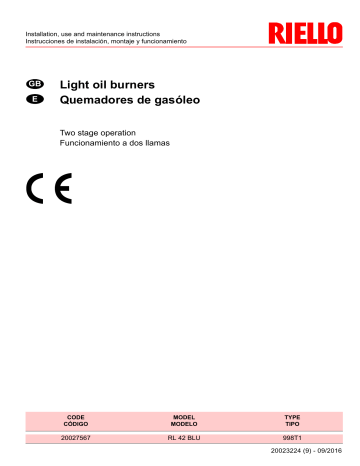 Riello RL 42 BLU TC FS1 3/230-400/50 230/50-60 Installer Manual | Manualzz