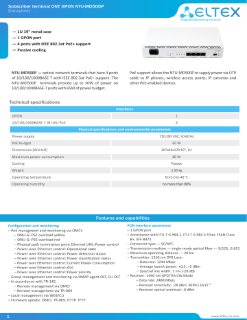 Eltex Subscriber terminal ONT NTU-MD500P Data sheet | Manualzz