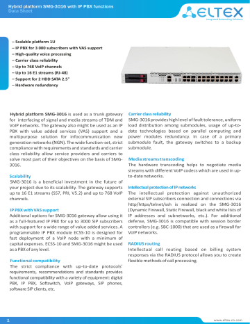 Eltex SMG-3016 VoIP Trunk Gateway Data sheet | Manualzz
