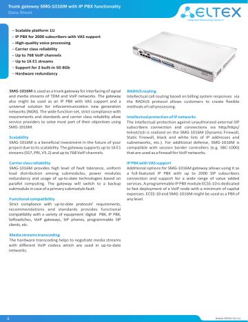 Eltex SMG-1016M VoIP Trunk Gateway Data sheet | Manualzz