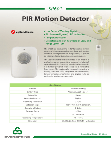 Everspring SP601 PIR Motion Sensor Specifications | Manualzz