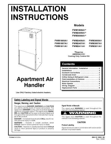 ICP FWM2400A1 Air Handler installation Guide | Manualzz