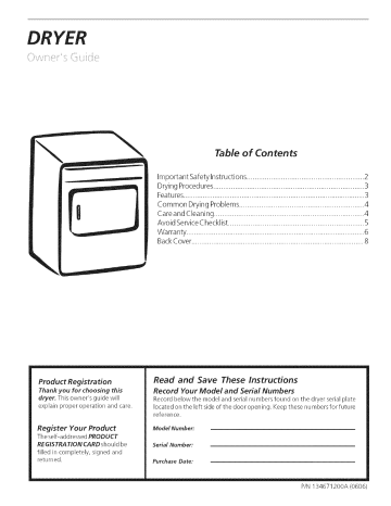 Frigidaire GLEQ642AS2 Dryer Owner's Manual | Manualzz