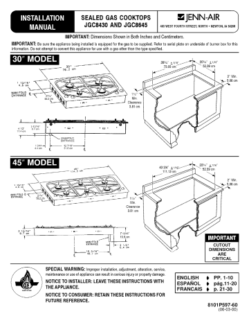 Jenn-Air JGC8645ADS Gas Counter Unit installation Guide | Manualzz