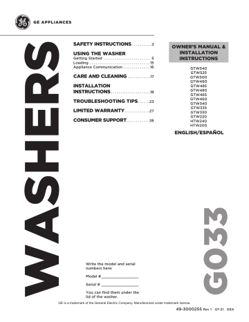 Hotpoint HTW240ASK6WS Washer Owner's Manual | Manualzz