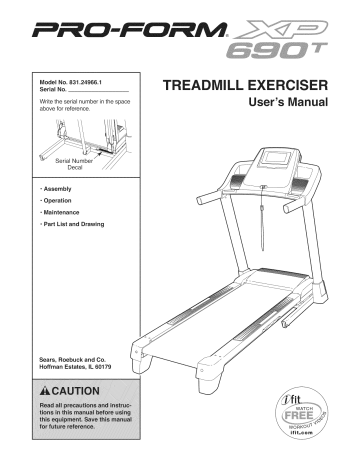 Proform 831249661 Treadmill Owner's Manual | Manualzz