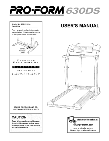 Proform 831299254 ProForm 630DS Treadmill Owner's Manual | Manualzz