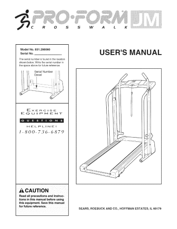 Proform 831298060 Crosswalk JM Treadmill Owner's Manual | Manualzz