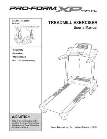 Proform 831296051 XP 550E Treadmill Owner's Manual | Manualzz