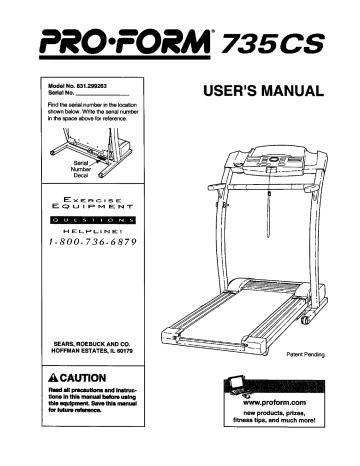 Proform 831299263 Treadmill Owner's Manual | Manualzz