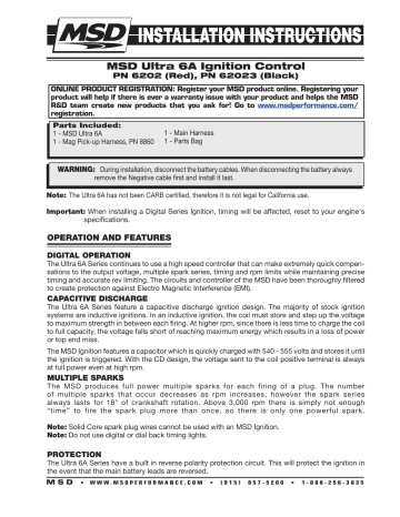 MSD 6202 Ultra 6A Ignition Control - Red Instructions | Manualzz