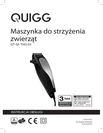 Quigg GT-SF-THS-01 Pet Hair Clipper Instrukcja obsługi | Manualzz