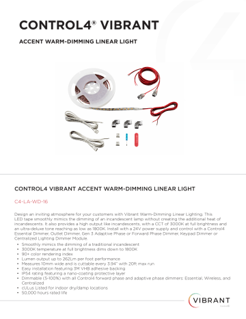 Control4 Vibrant Accent Warm Dimming Linear Light Data Sheet | Manualzz