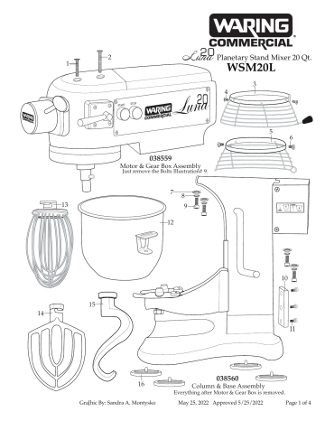 Waring WSM20L 20-Quart Planetary Mixer 用户手册 | Manualzz