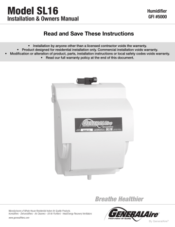 GeneralAire SL16 Installation instructions | Manualzz