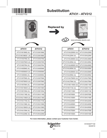 Schneider Electric substitution ATV31-ATV312 Instruction Sheet | Manualzz