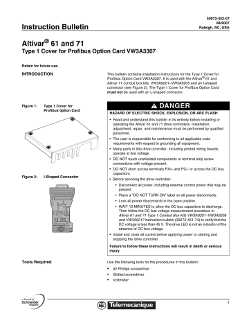 Schneider Electric Altivar 61 and 71 Type 1 Cover Instruction Sheet ...