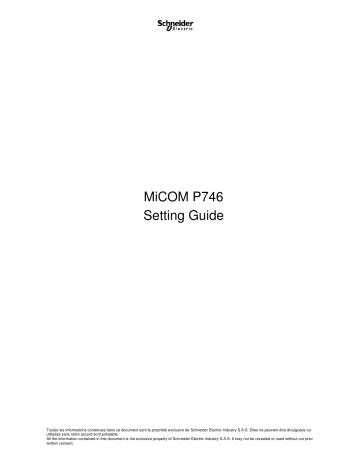 Schneider Electric MiCOM P746, Setting User Guide | Manualzz