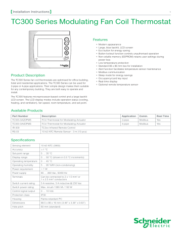 Schneider Electric TC300 Series Modulating Fan Coil Thermostat User ...