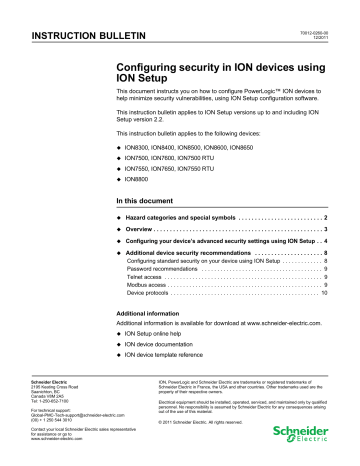 Schneider Electric Configuring ION device security using ION User Guide | Manualzz