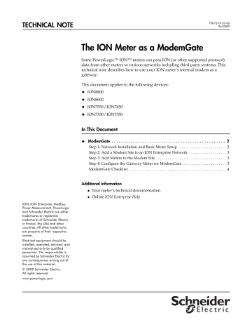 Schneider Electric The ION Meter as a ModemGate User Guide | Manualzz