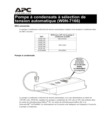 Schneider Electric Fiche de la pompe à condensation avec sélection ...
