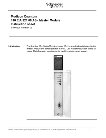 Schneider Electric 140EIA92100; ASi Master Module Instruction Sheet ...