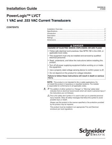 Schneider Electric PowerLogic LVCT Installation Guide | Manualzz