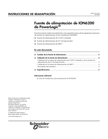 Schneider Electric Fuente de alimentación de ION6200 de PowerLogic Guía ...